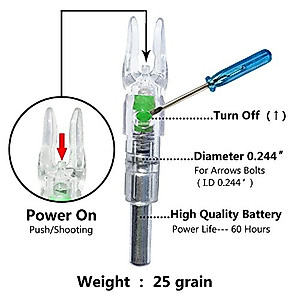 Reikawa 6PCS-S Lighted Nocks for Arrows with .244/6.2mm Inside Diameter Compound Bow Arrow Nock for Hunting Shooting