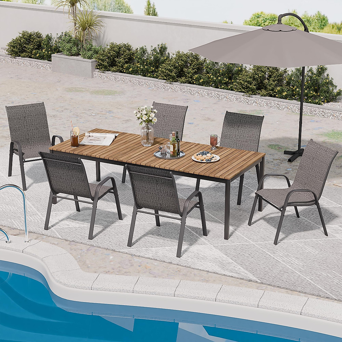 Redpick Patio Chairs Set of 6, Outdoor Dining Chairs Stackable for All Weather, Breathable Metal Modern Outside Furniture Chair for Pool Side, Garden, Backyard Deck, Dark Grey