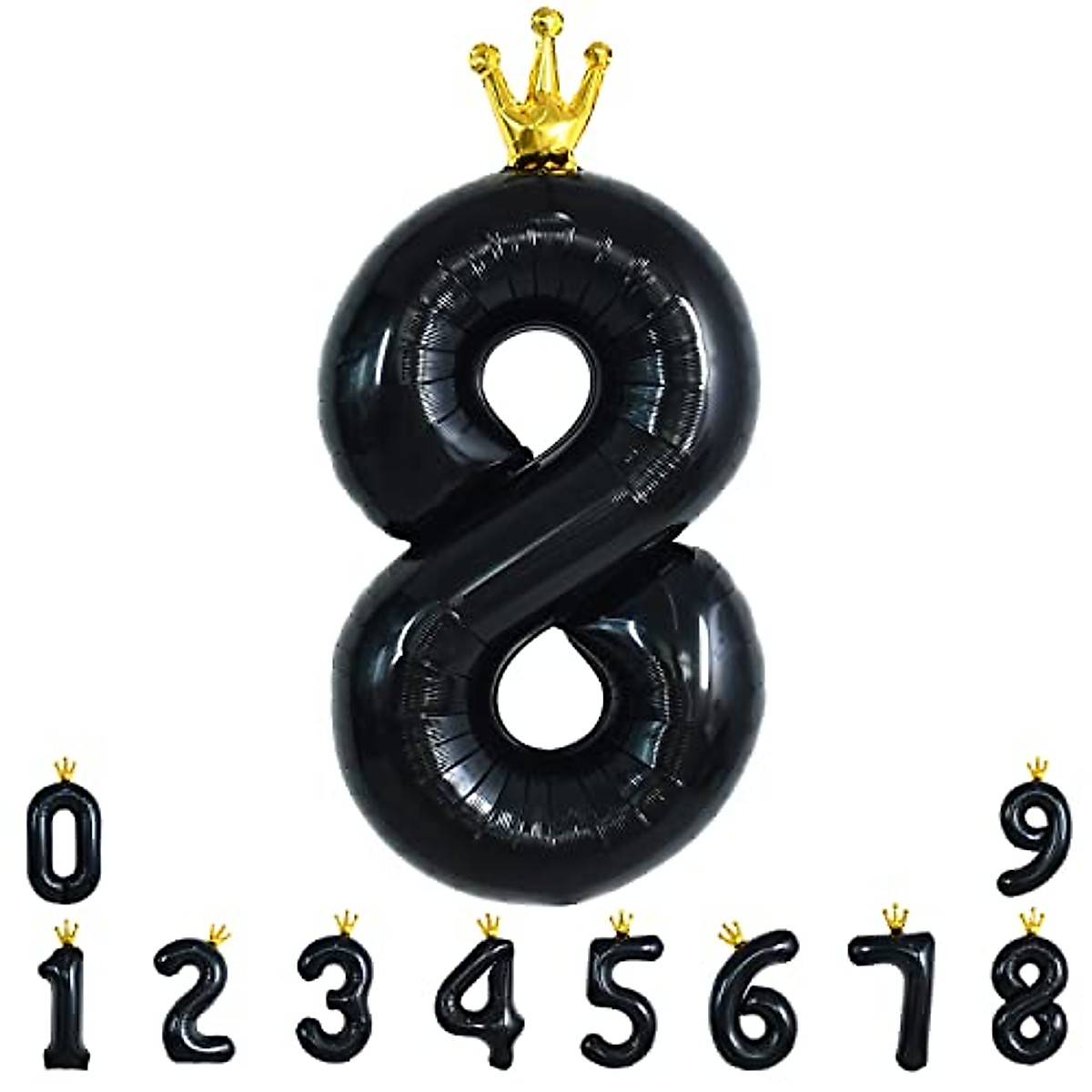 TONIFUL Crown Black 40 Inch Large Number Balloons 0-9, Crown Foil Mylar Big Digital Balloon Number 8 Digit Eight for Birthday Party Wedding Bridal Shower Engagement Photo Shoot Anniversary (Black 8)