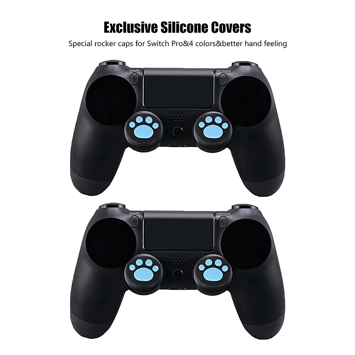 Hakeeta 4 PCS Replacement Cute Cat's Paw Silicone Controller Joystick for PS3/PS4 Thumb Stick Joystick Grips for Switch Pro/PS4/PS3/ONE/360 Handle 4 Colors (Blue)