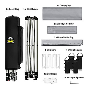 CROWN SHADES 13X13 Outdoor Pop Up Gazebo Base 10X10 Patio Gazebos Patented Center Lock Quick Setup Newly Designed Storage Bag Instant Canopy Tent with Mosquito Nettings(13x13, Grey)