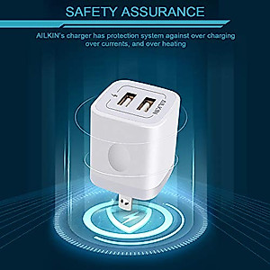 USB Wall Charger, Charger Adapter, AILKIN 2-Pack 2.1A Dual Port Quick Charger Plug Cube for iPhone 14 13 12 11 Pro Max 10 SE X XS 8 Plus Samsung Galaxy S22 S21 S20 Power Block Fast Charging Box Brick