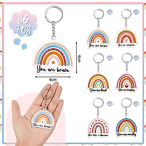 Ecally 36 Pcs Rainbow Inspirational Gift for Women Inspirational Keychain Motivational Quote Keychain CNA Gifts Employee Appreciation Gift