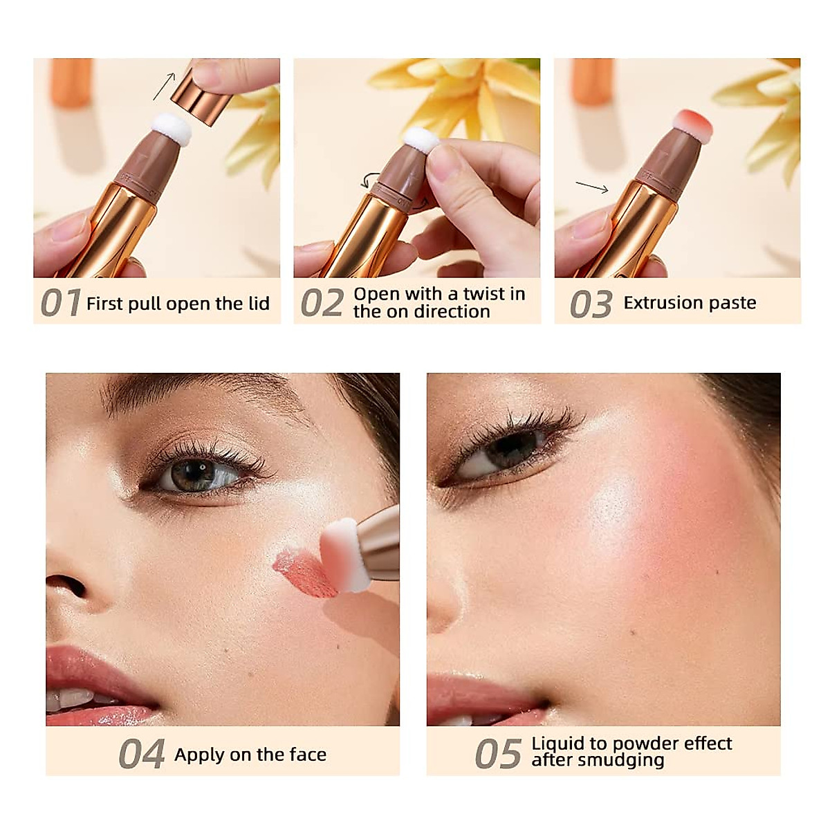 MEICOLY Contour Beauty Wand,Liquid Blush Highlighter Stick Trio Cream Contouring Bronzer with Applicator,Silky Smooth Blendable Lightweight Blush Wand,Cruelty Free,Contour+Blush+Highlighter