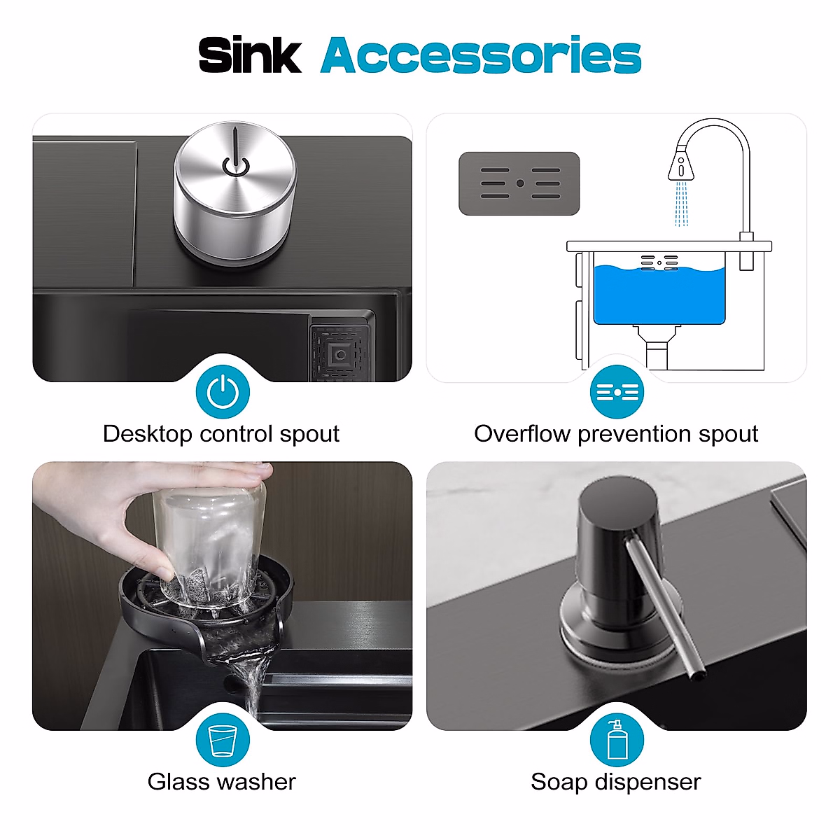 Kitchen Sink - Tiagowell 31.5'' Waterfall 304 Stainless Steel Nano Luxury Kitchen Sink with Topmount Workstation,Pull Out Faucet Combo,Cup Rinser & Sink Accessories for Kitchen,Bar,Resturant,Prep