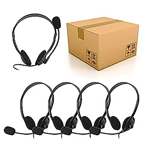 CN-Outlet School Headphones with Microphone 50 Pack in Bulk Wholesale Disposable Stereo Headsets for Classroom Students Kids and Adult (MIC, 50 Black)