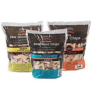 Camerons All Natural Wood Chips for Smoker, 3 Pack - Apple, Cherry, Hickory - 260 Cu In Bag, Approx 2lbs ea - Kiln Dried Coarse BBQ Grill Wood Chips for Smoking - Barbecue Accessories & Grilling Gifts