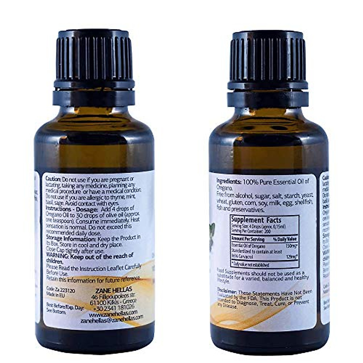 ZANE HELLAS Natural Essential Oil of Origanum heracleoticum,129 mg Carvacrol Per Serving,1 fl.oz. 30 ml.Super 100