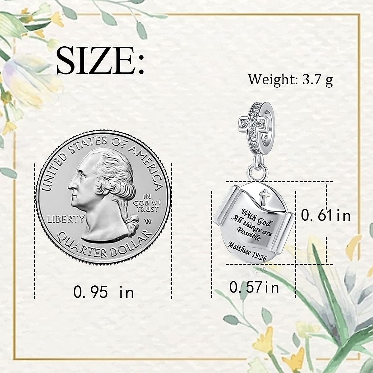 NanMuc Bible Cross Religious with God All Things are Possible Women's Bead Charms for Pandora Charm Bracelets, Copper