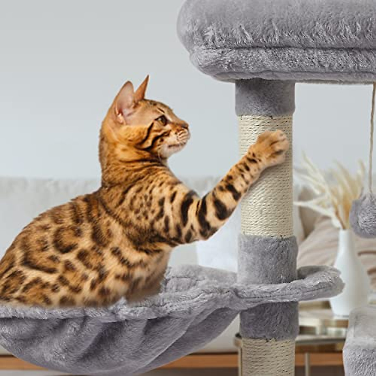 FISH&NAP US09H Cute Cat Tree Kitten Cat Tower for Indoor Cat Condo Sisal Scratching Posts with Jump Platform Cat Furniture Activity Center Play House Grey