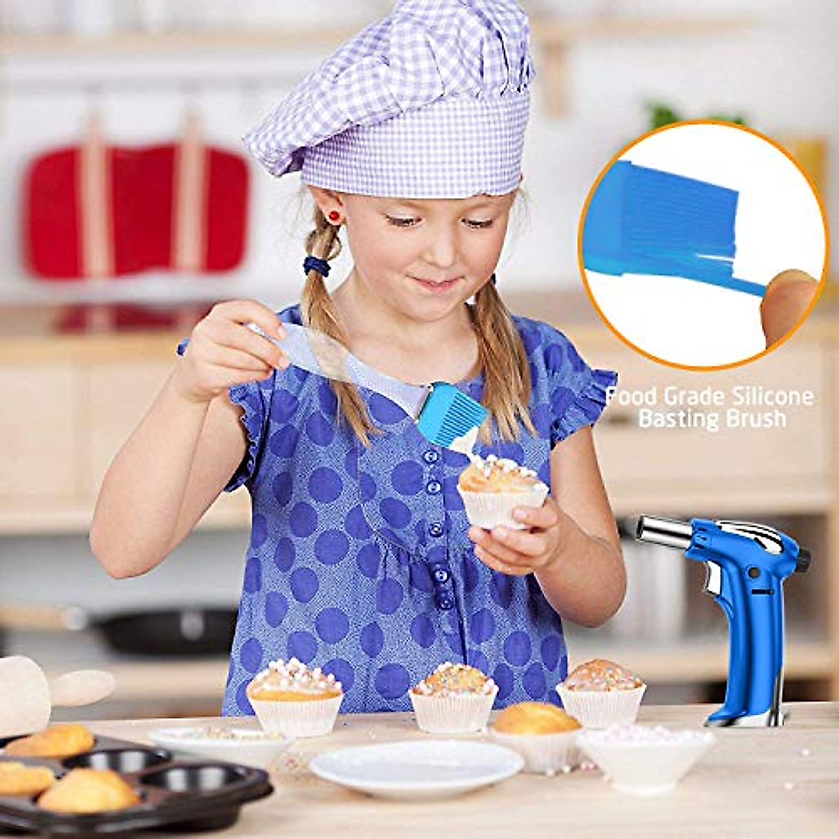 ZEBRE Butane Torch, Refillable Culinary Torch Kitchen Blow Torch Lighter with Adjustable Flame for Desserts, Creme Brulee, BBQ and Baking (Butane Gas Not Included) (Blue)