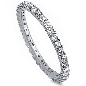 Oxford Diamond Co Stackable Clear Cubic Zirconia Eternity Anniversary Band .925 Sterling Silver Ring Sizes 2-11 (3)