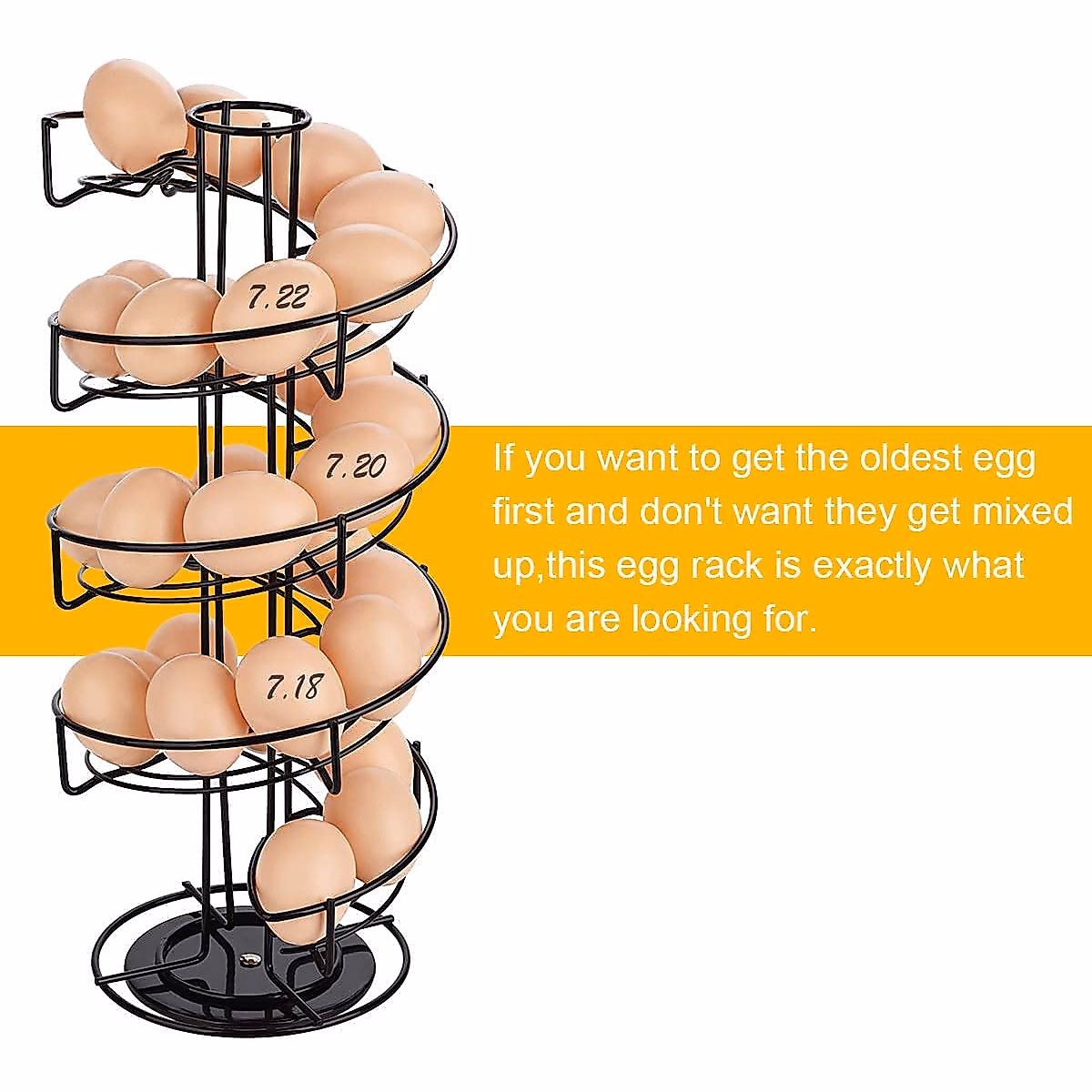Toplife Spiral Design Metal Egg Skelter Dispenser Rack, Storage Display Rack, Black