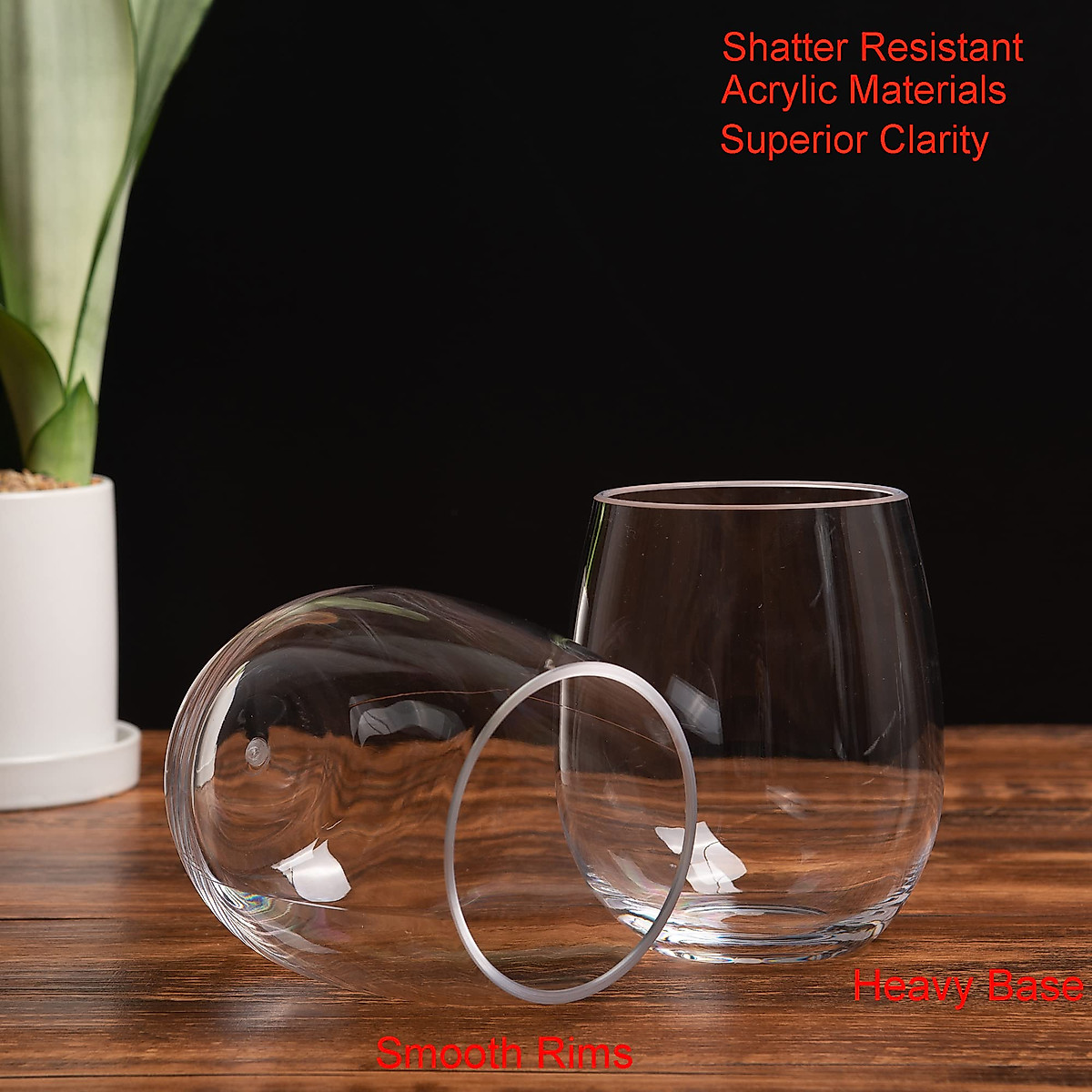 KX-WARE Unbreakable 18-ounce Acrylic Stemless Wine Glasses, set of 6 Clear