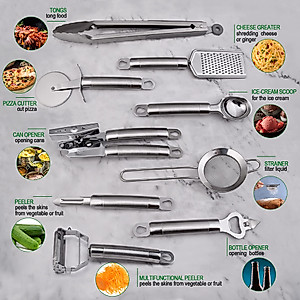 Stainless steel kitchen utensil set, 28 pcs kitchen gadgets and cooking utensil with holder - best kitchen tool set gift