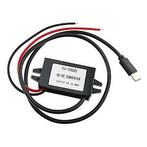 E-outstanding DC/DC Buck Converter 12V/24V to 5V 3A DC Buck Step Down Converter Module Reduced Voltage Regulator Adapter with Output Power Adapter Straight Type-C Interface