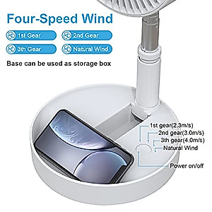 Yivandi Rechargeable Foldable/Foldaway Fan with 7200MAH Battery Operated, Working Time 6~24 Hours Stretchable Quiet Floor Fan for Bedroom and Home W/O Remote Controller
