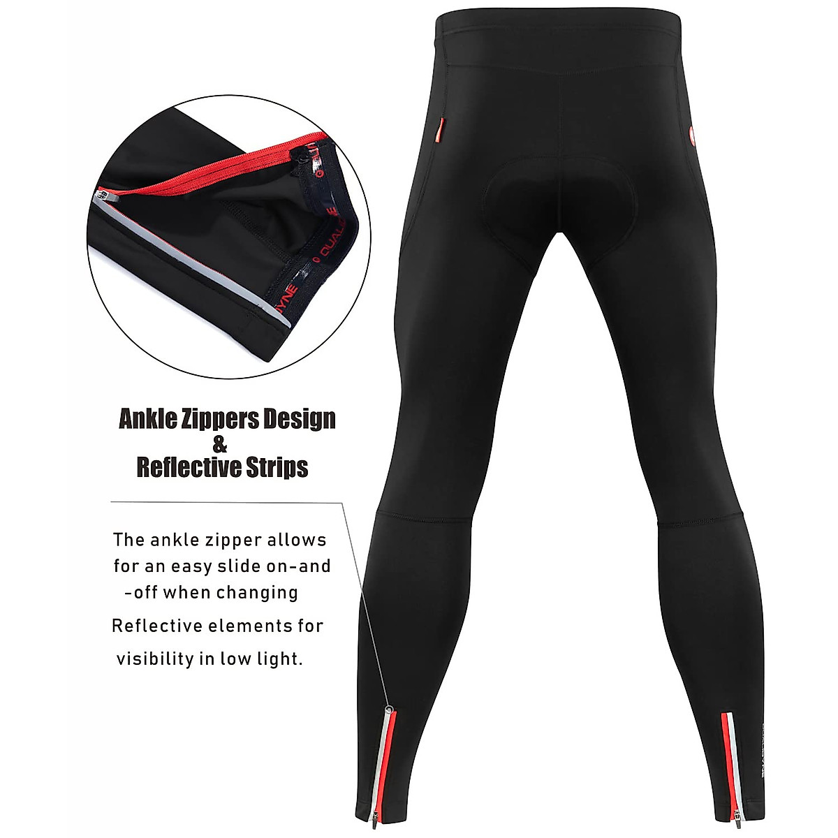 qualidyne Men's Cycling Bike Pants 4D Padded Road Bicycle Tights Outdoor Biking Leggings