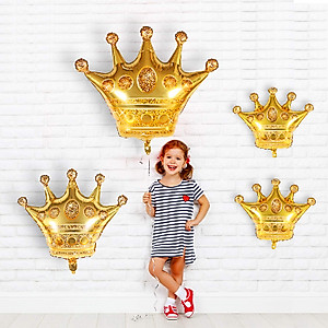 meekoo 10 Pieces Gold Crown Balloons Aluminum Foil Crown Balloons for Baby Shower Wedding Birthday Party Accessories, 4 Sizes