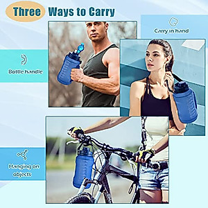 Augot Collapsible Water Bottle, 2L/64OZ Large Capacity Water Bottle with Straw Half Gallon Silicone Foldable Water Bottle with Carrying Strap & Time Markings for Outdoor Travel Runing Fitness (Blue)