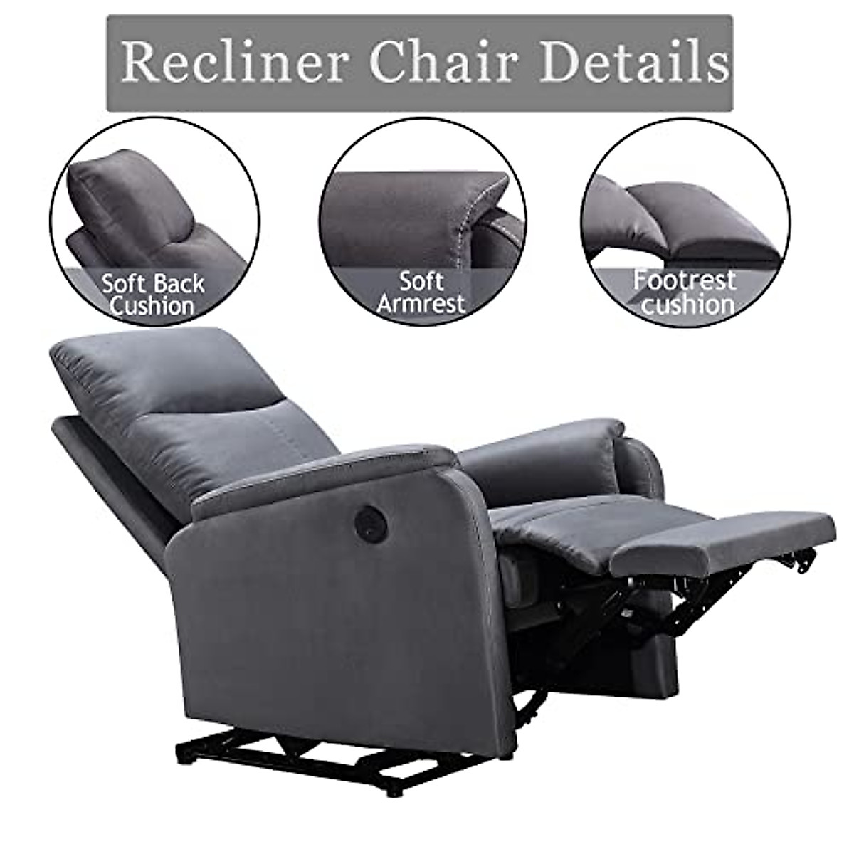 Electric Power Recliner Chair with USB Port,Fabric Ergonomic Lounge Single Sofa Seat Chair,Home Theater Seating with Recliner Function for Small Room 35.4" D x 30" W x 39.8" H