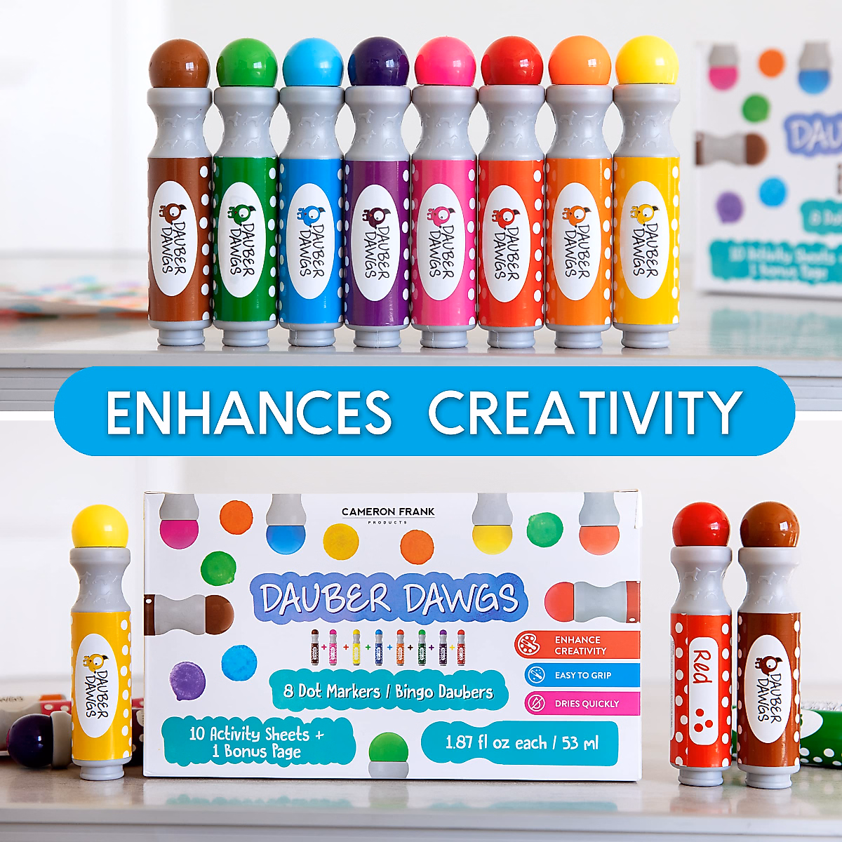 Dauber Dawgs Washable Dot Markers for Toddlers - Bingo Markers for Dot Art w/ PDF Activity Books, Dot Paints Washable for Kids, Bingo Dabbers Dotters & Dobbers, Holiday Gifts Daubers, Dot Painting