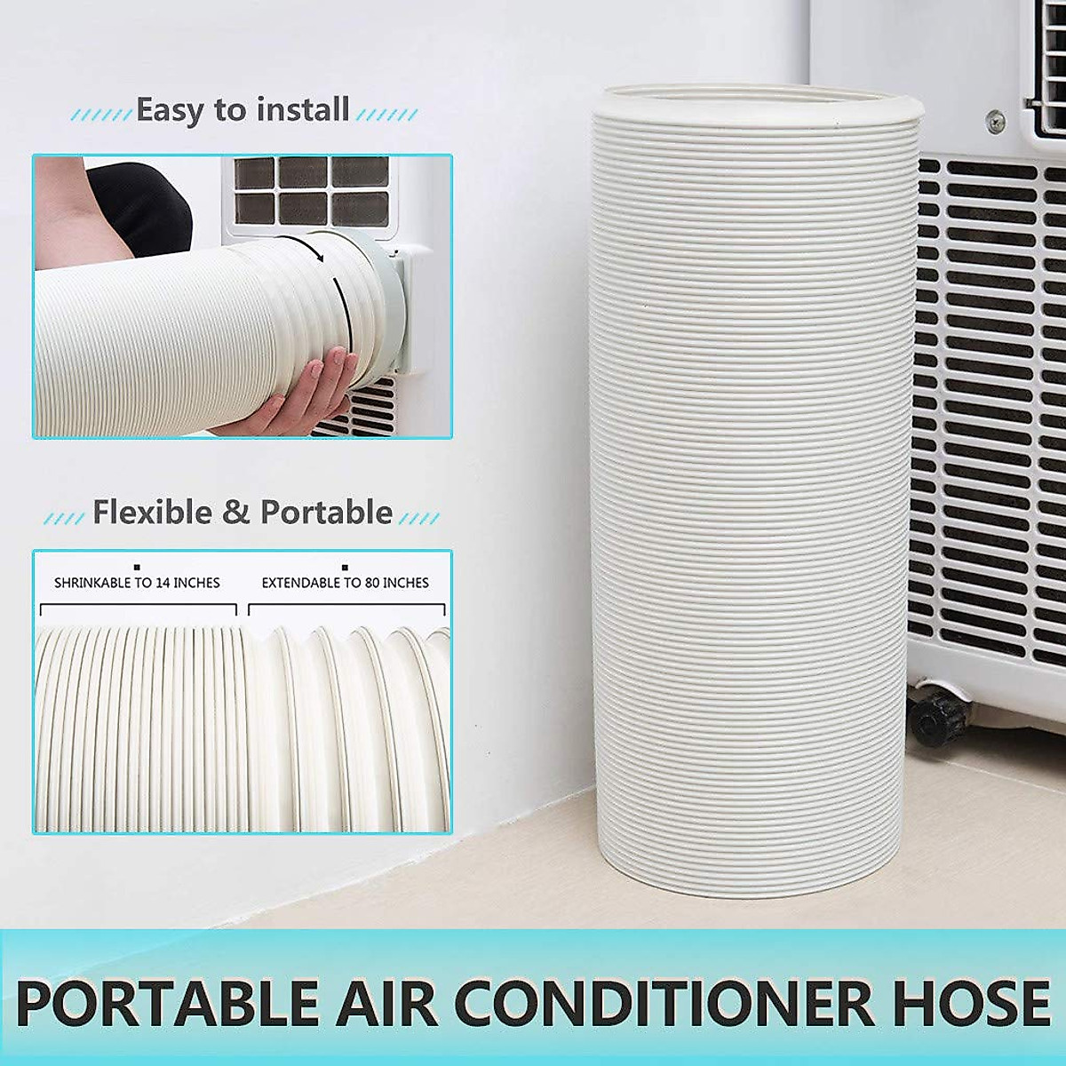 Air Conditioner Hose, Portable Exhaust Vent Hose with 5.9" Diameter, Counterclockwise AC Hose Length up to 80"