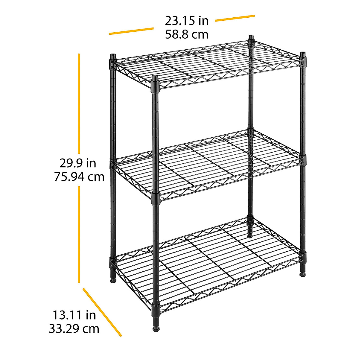 Whitmor Adjustable 3 Tier Shelving with Leveling Feet - Black