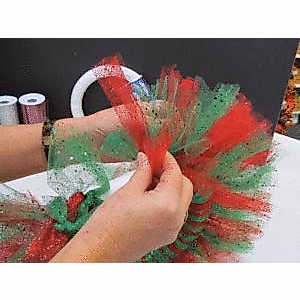 Holiday Colors Tulle Roll - 3 Holiday Colors Tulle Fabric Rolls, Classic Green, Red and Gold, 6 Inches by 25 Yards Each (75 feet).