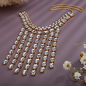 Xerling Large Crystal Tassels Dangling Bohemian Bib Necklaces for Women Oversized Layered Chain Necklaces for Photo Shoot Statement Choker Necklaces (Gold)