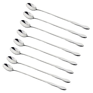 HAZOULEN 10-1/2 Inch Long Handle Stirring Mixing Spoon for Cocktail Ice Coffee Tea Drinks, Stainless Steel, Set of 8