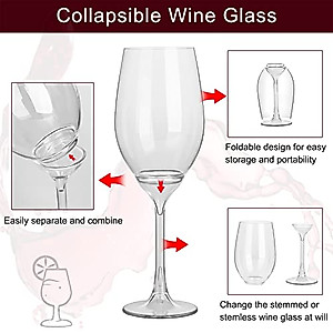 LAKEICUP Foldable Plastic Wine Glasses: 4 Sets Of Shatterproof Tall Glasses 12Oz - Detachable And Reusable