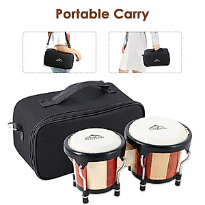 EastRock Bongo Drum 4” and 5” Bongos Drum Set for Adults Kids Beginners Professionals Tunable Wood and Metal Drum Percussion Instruments with Tuning Wrench