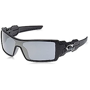Oakley Men's OO9081 Oil Rig Rectangular Sunglasses, Polished Black & Silver Ghost Texture/Black Iridium, 28 mm