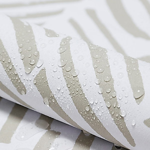 Guvana Striped Peel and Stick Wallpaper Beige White Wallpaper Striped Contact Paper 118" ｘ17.7 Neutral Self Adhesive Wallpaper Removable Line Contact Paper Wallpaper for Bathroom Livingroom Covering