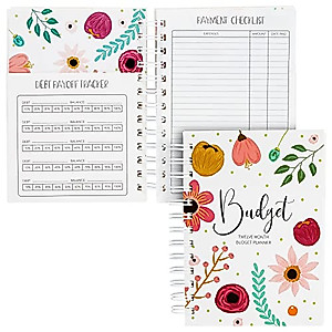 Floral Monthly Budget Planner, Bill Organizer with 24 Pockets, Debt Payoff Tracker, Payment Checklist (5 x 7 In)