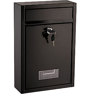 DEAYOU Wall Mount Mailbox, Steel Cover Metal Drop Box, Mail Box with Key Lock, Dropbox with Slot for Envelope, Home, Office Business, Decor, Black