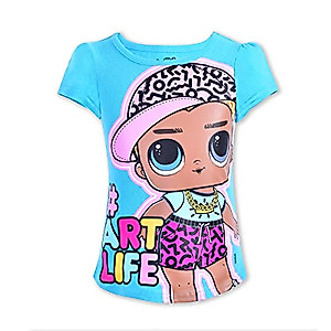 L.O.L. Surprise! Dolls Girls’ Short Sleeve Shirt 4 Pack for Little and Big Kids – Grey/Pink/Red/Blue