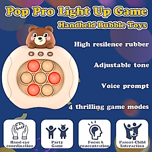 Fast Push Pop Pro Light Up Fidget Bubble Game Controller, Puzzle Pop Pro Game Fidget Toys Adults Handheld Bubble Pop Fidget Game Console Anti-Anxiety Autism Decompression Electronic Travel Game Toy