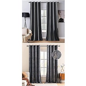 MIULEE 2 Panels Blackout Velvet Curtains Solid Soft Grommet Grey Curtains Bundle Velvet Curtains 108 Inches Long Soft Bedroom Curtains