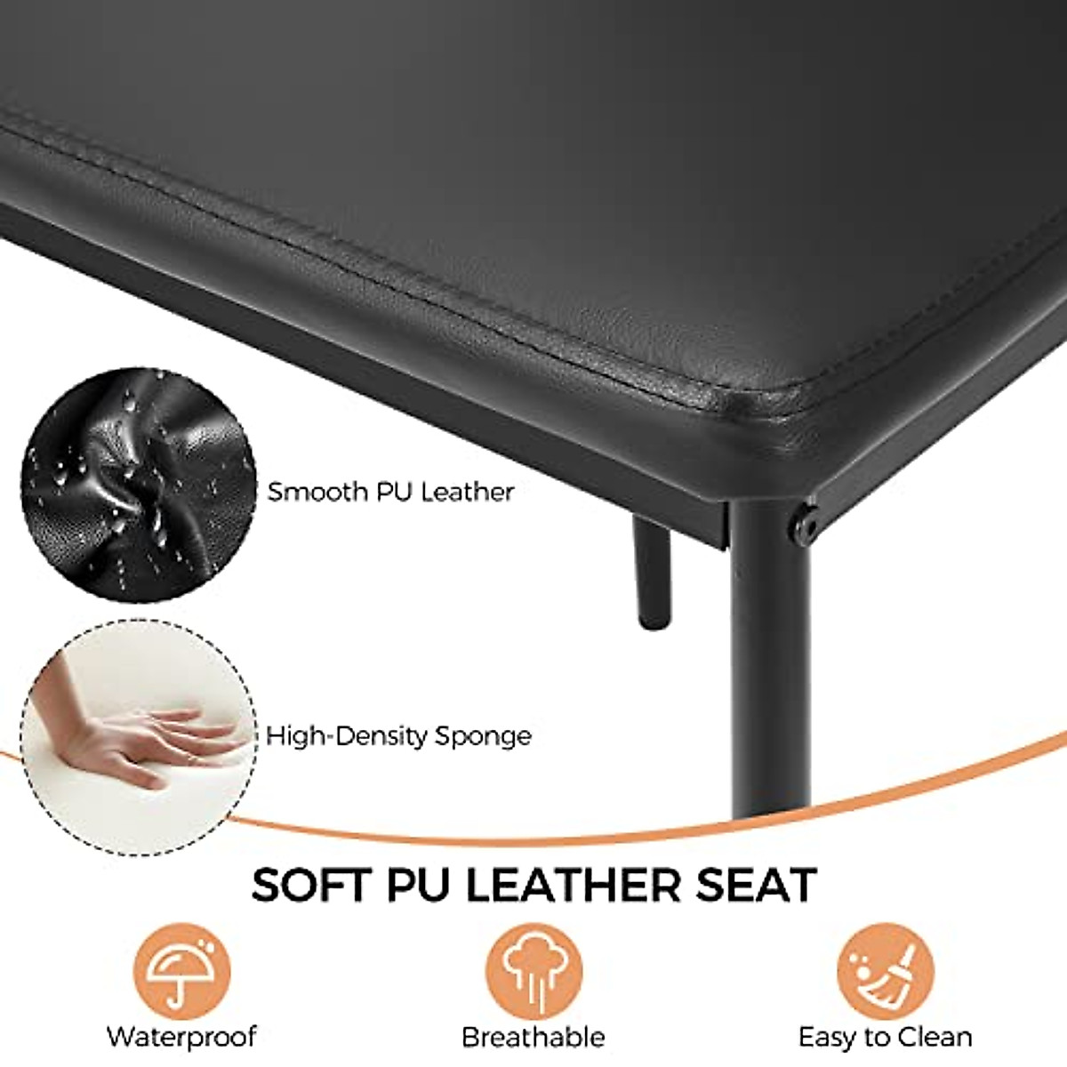 ERGOMASTER Dining Chairs Set of 4 Black PVC Dining Room Chairs Modern Soft Leather Padded Living Room Side Chairs with Sturdy Metal Legs & Non-Slip Feet Pads