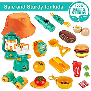 KAQINU Kids Camping Set, 33 PCS Pop Up Play Tent with Kids Camping Gear Toys, Indoor and Outdoor Camping Tools Pretend Play Set for Toddler Boys & Girls -