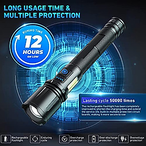 Cinlinso Flashlights High Lumens Rechargeable, 990,000 Lumens Super Bright Led Flashlight, 7 Modes with COB Light, IPX6 Waterproof, Handheld Powerful Flash Light for Hu∩ting, Camping, Emerge∩cies