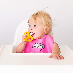 Jolly Dale Baby Teething & Feeding Set with Silicone Baby Bucket Bib, Baby Banana Teether & Baby Mesh Food Feeder Pacifier - Soft, Food-Grade Silicone - Perfect Teether Kit for Babies & Toddlers