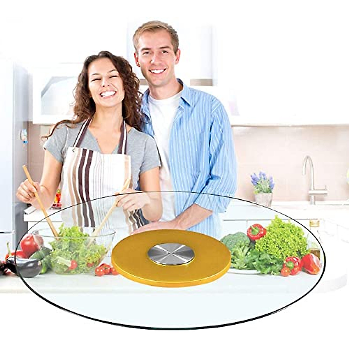 Lazy Susan turntable rotating tray, 10mm tempered glass plate and thicked aluminum alloy bearing, flexible rotation, Silent (Color : Gold, Size : 60cm/23.5in)