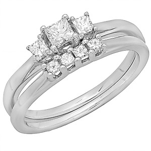Dazzlingrock Collection 0.50 Carat (Cttw) 14K Princess Diamond Women 3 Stone Engagement Ring Set 1/2 CT, White Gold, Size 6