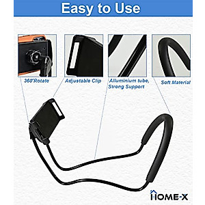 Home-X Around Neck Hands-Free Universal Cellphone Holder, Portable Smartphone Stand for Neck, Great for Streaming, Selfies, Reading – Fits Devices 4.7” to 7.6”