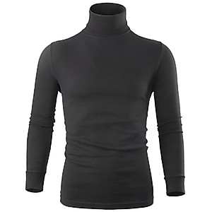 SERHOM Black Turtleneck Men Cotton Long Sleeve Mock Turtleneck for Men Thermal Underwear, M