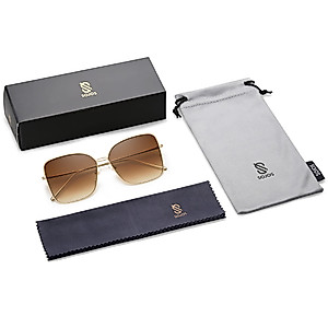 SOJOS Large Square Oversized Sunglasses for Women Big Designer Style Sunnies SJ1082, Gold/Brown