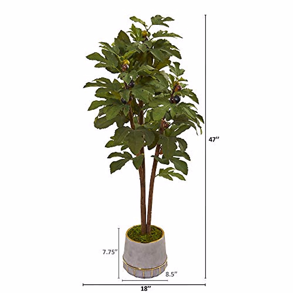Nearly Natural 47in. Fig Artificial Tree in Stoneware Vase with Gold Trimming